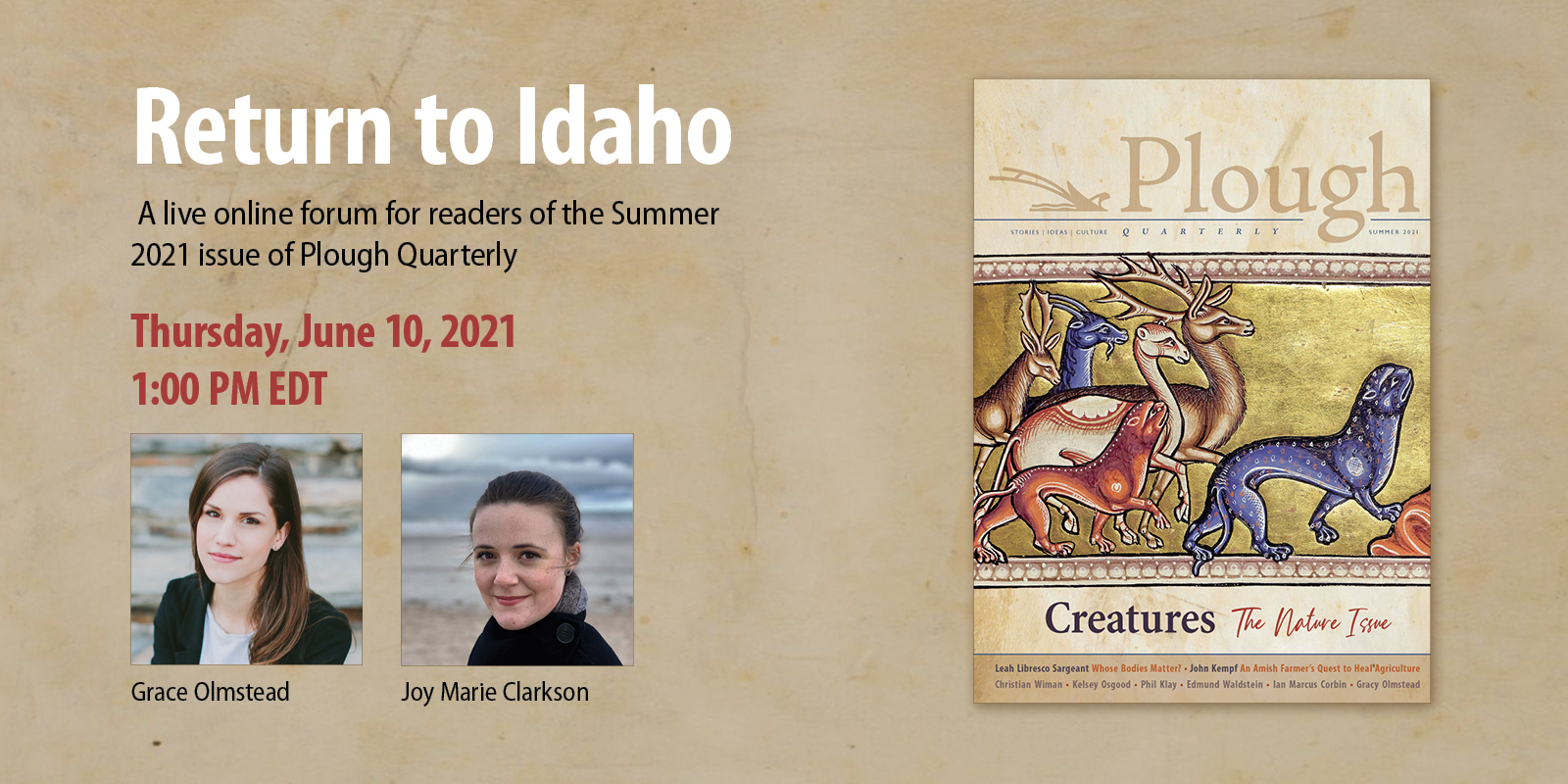 Live Forum with Grace Olmstead and Joy Marie Clarkson: Return to Idaho